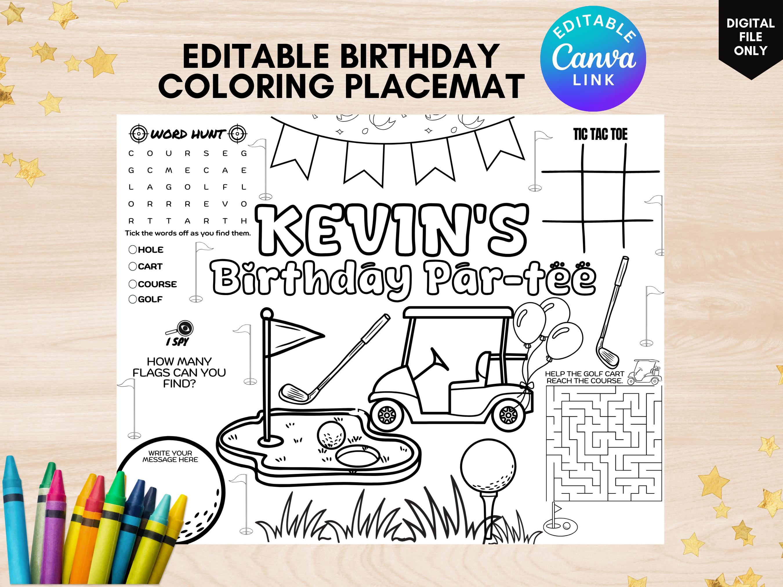 Custom Golf Birthday Coloring Page Personalized Editable Golf Coloring ...