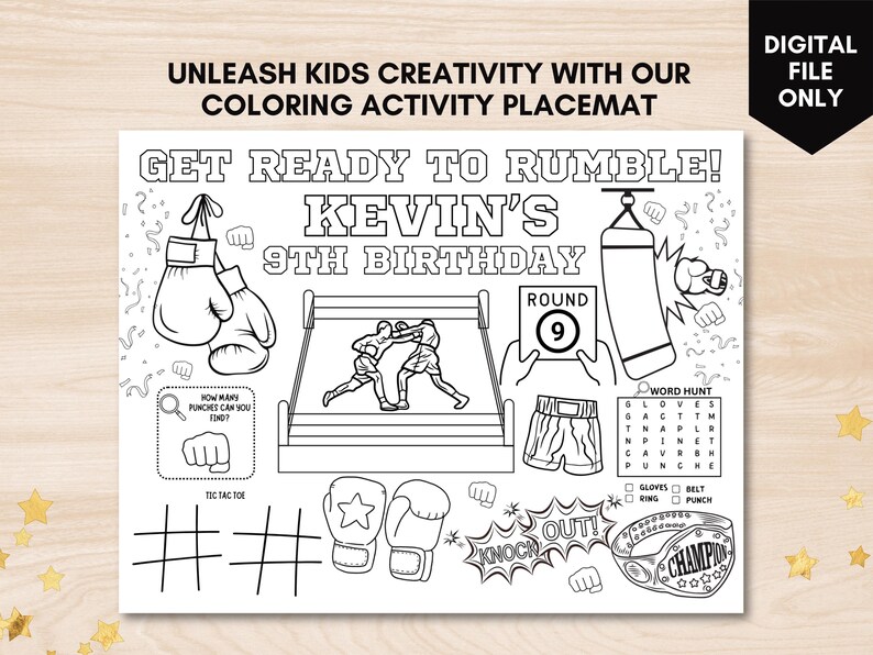Editable Boxing Colorable Placemat Boxing Coloring Page Personalized ...