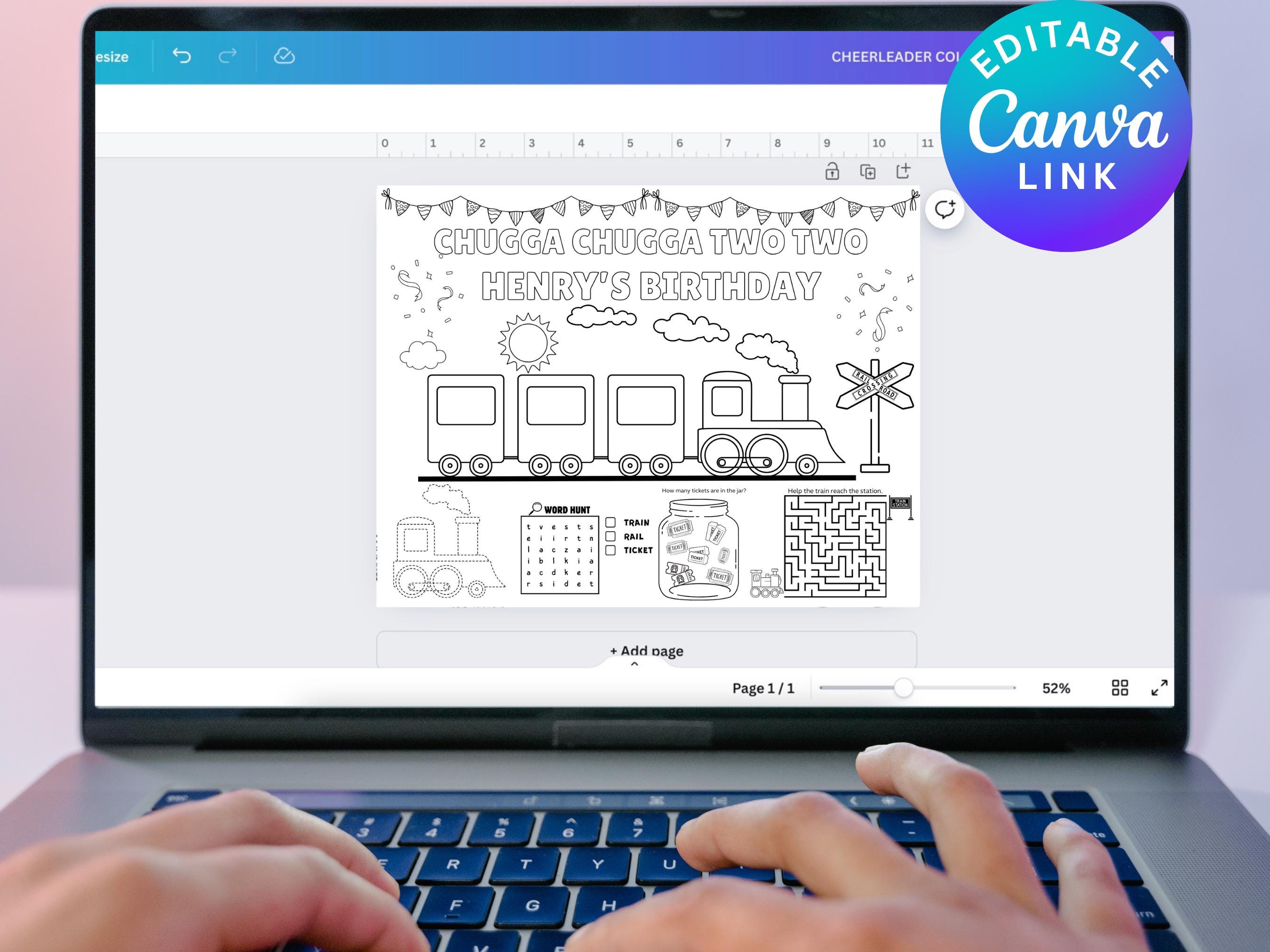 Editable Train Birthday Coloring Placemat Personalized Chugga Chugga ...