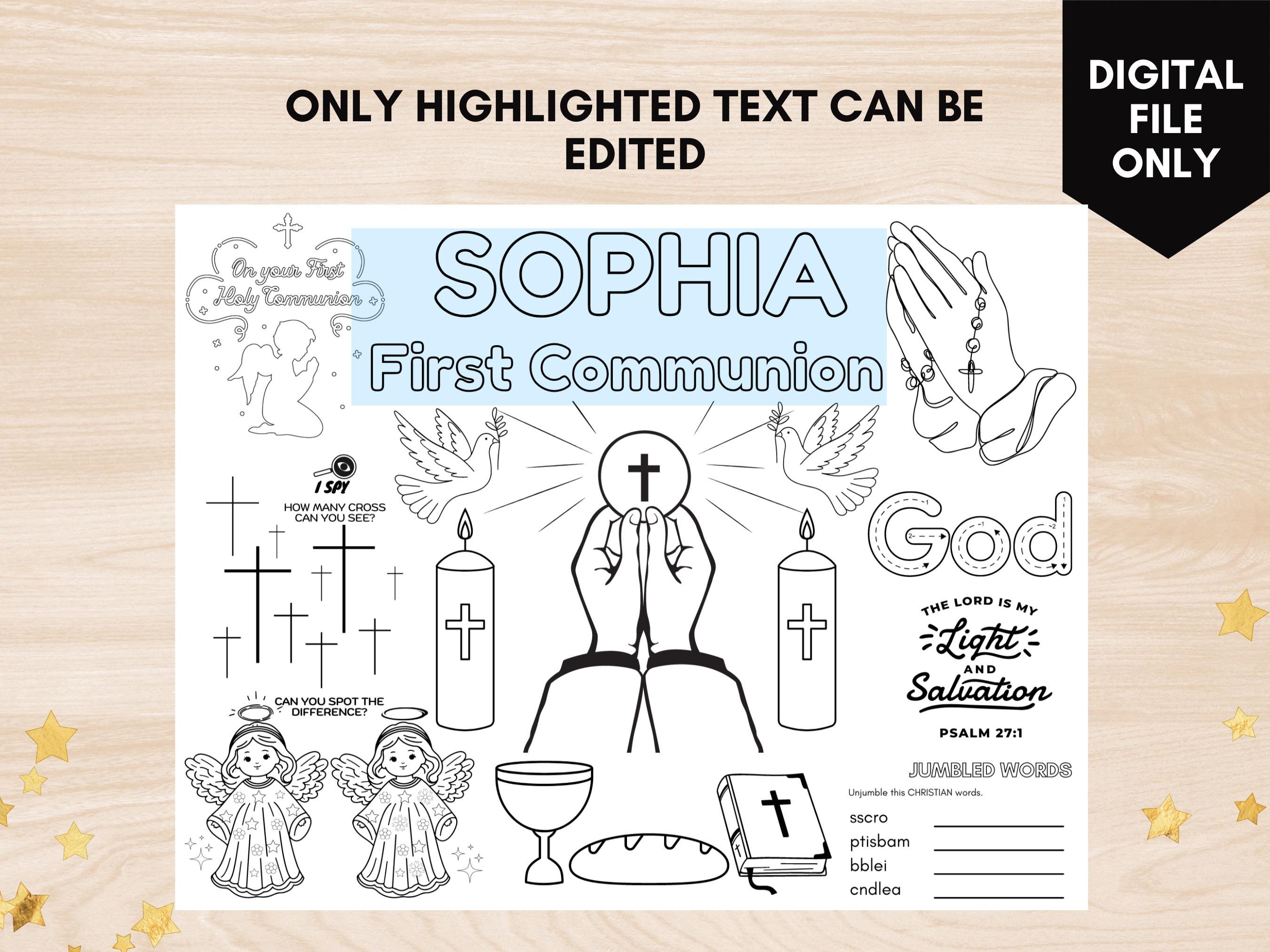 Editable First Communion Activity Coloring Page Personalized Printable ...