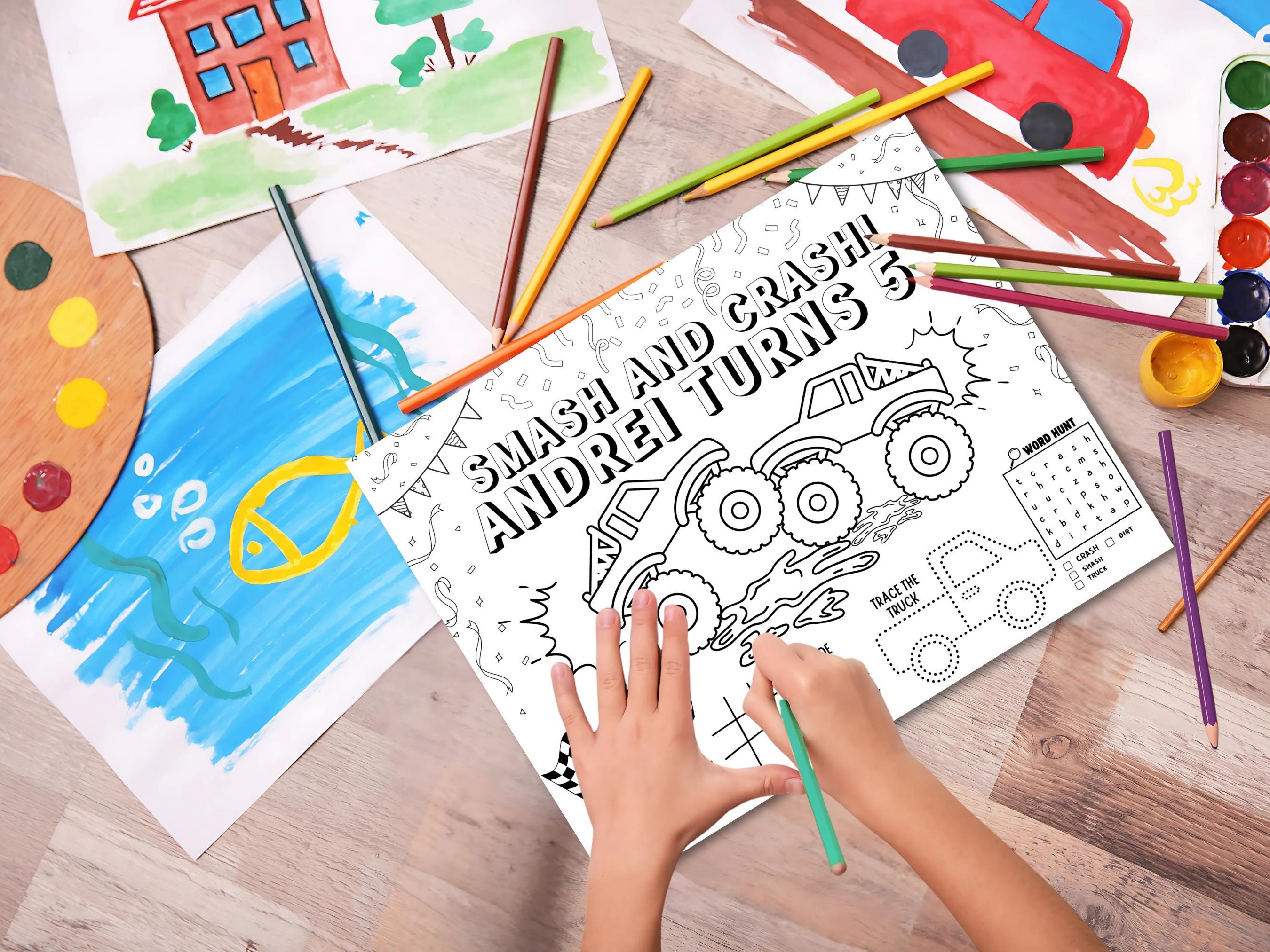 Editable Monster Truck Birthday Coloring Placemat Custom Monster Truck ...