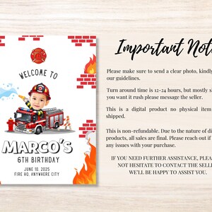 Firetruck Birthday Party Welcome Sign Custom Firefighter Party Poster ...