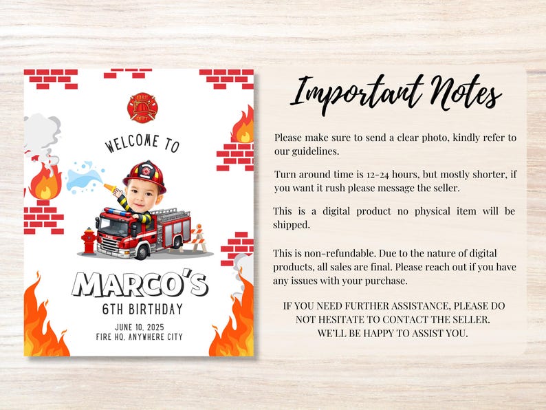 Firetruck Birthday Party Welcome Sign Custom Firefighter Party Poster ...