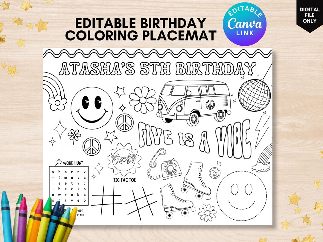 Five is a Vibe Coloring Page Groovy Party Custom Birthday Activity ...