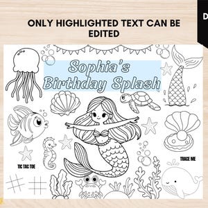 Editable Mermaid Birthday Coloring Page Printable Under the Sea Party ...