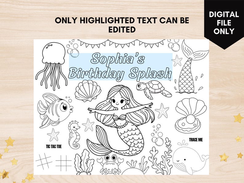 Editable Mermaid Birthday Coloring Page Printable Under the Sea Party ...