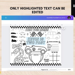 Custom Two Fast Birthday Coloring Page Printable Race Car Coloring ...