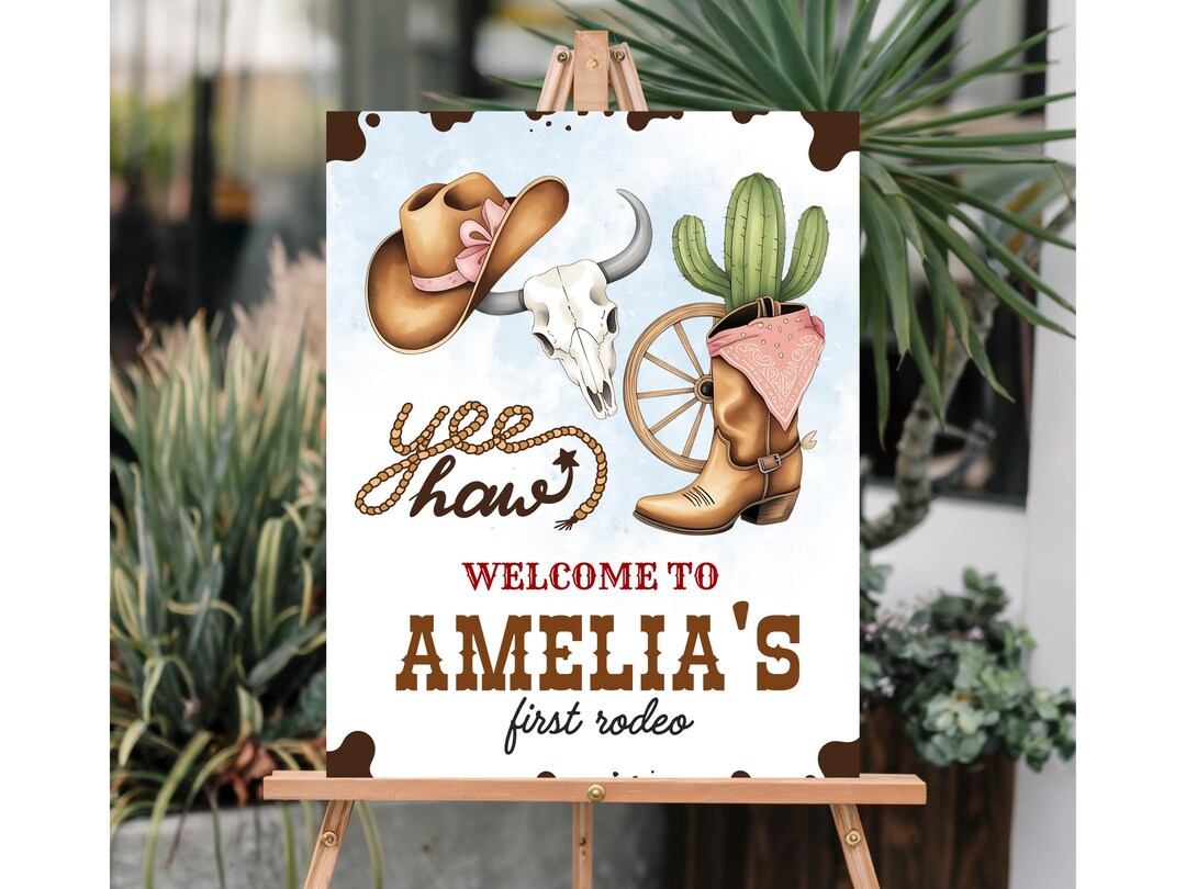 Cowgirl Birthday Welcome Sign Girl 1st Rodeo Party Sign Wild West ...