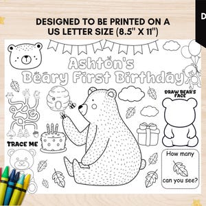 Editable Bear Birthday Coloring Page Printable Beary First Party ...