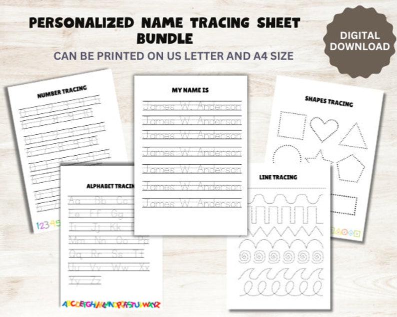 Custom Name Tracing Sheet Bundle Handwriting Practice Personalized Name ...