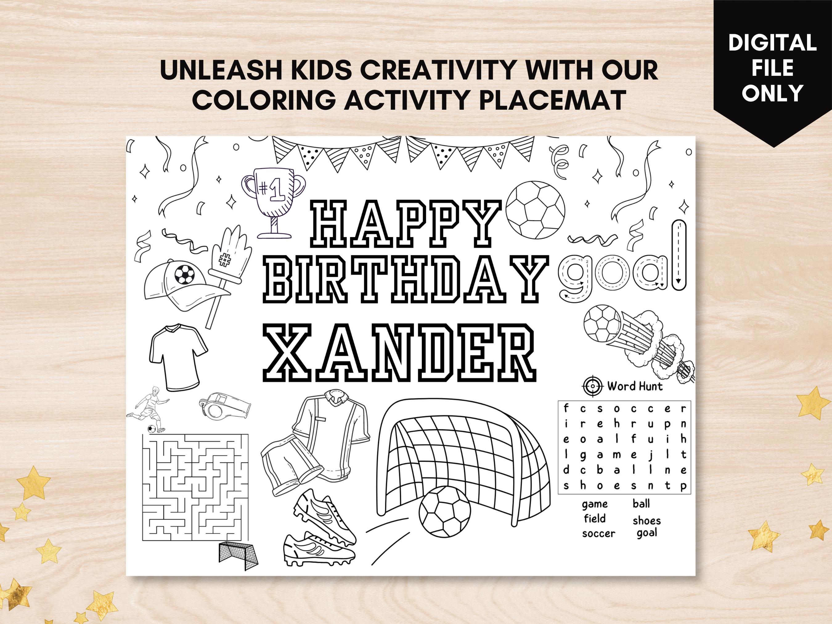 Editable Soccer Birthday Coloring Placemat Soccer Coloring Page Custom ...