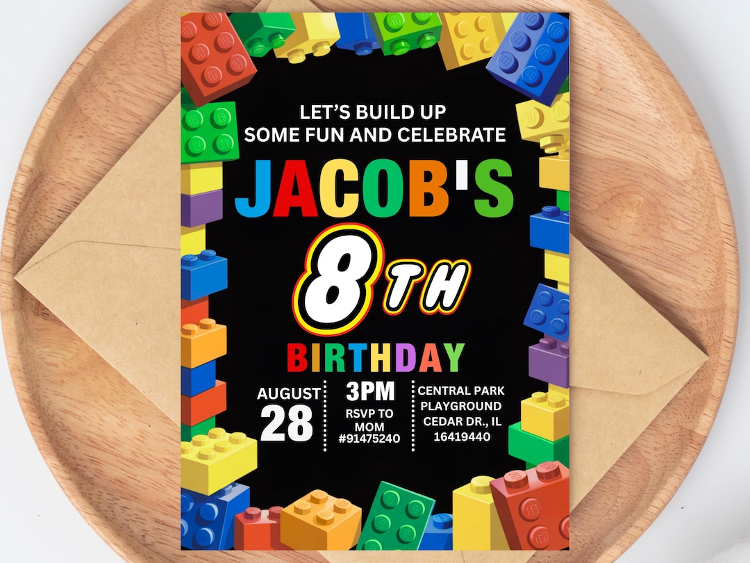 Building Blocks Birthday Invite Construction Party Invite Toy Birthday ...