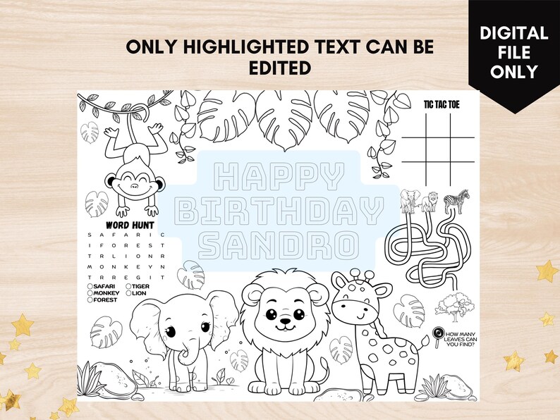 Editable Safari Birthday Coloring Page Printable Jungle Safari Coloring ...