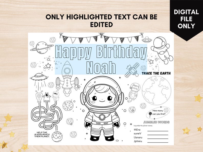 Editable Outer Space Birthday Coloring Page Printable Outer Space Party ...