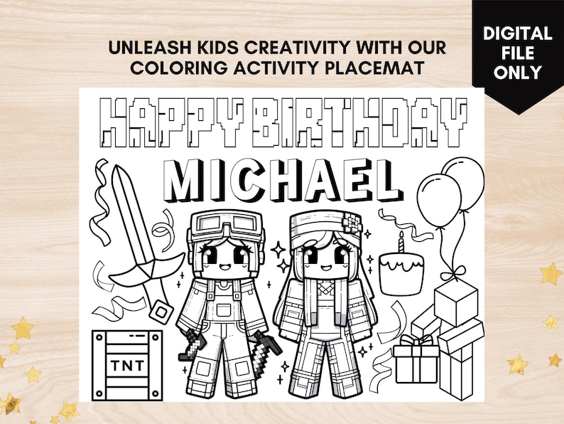 Editable Crafter Birthday Coloring Page Printable Craft Gaming Party ...