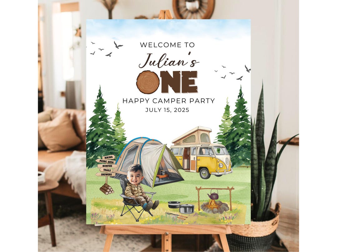 One Happy Camper Birthday Welcome Sign Camping Birthday Poster First ...