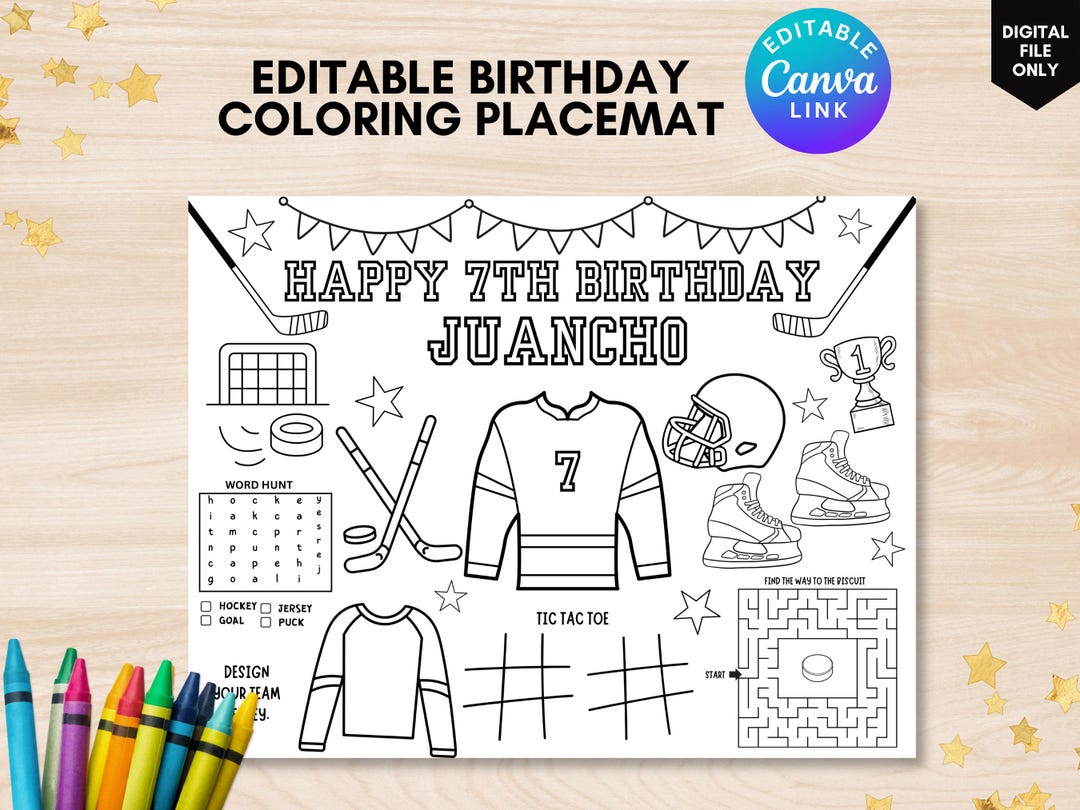 Editable Hockey Birthday Placemat Hockey Activity Placemat Hockey Party ...