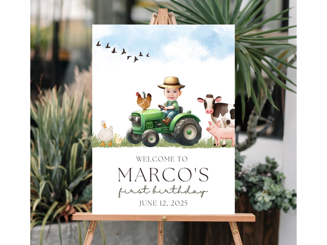 Custom Farm Birthday Party Welcome Sign Green Farm Tractor Birthday ...