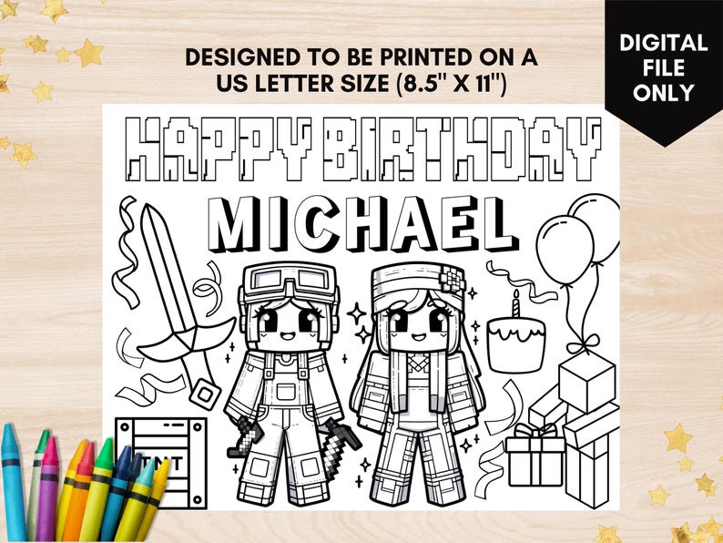 Editable Crafter Birthday Coloring Page Printable Craft Gaming Party ...