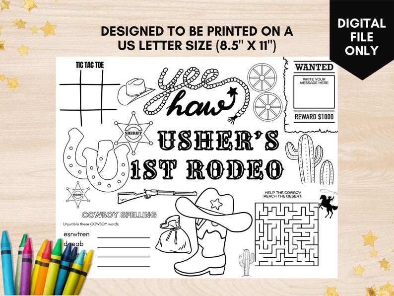 Custom Rodeo Birthday Coloring Page Personalized Editable Cowboy ...