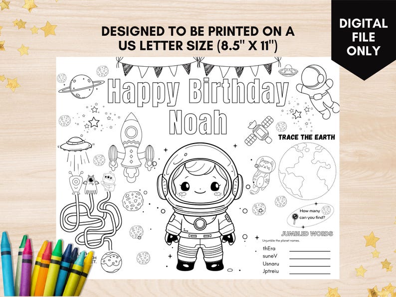 Editable Outer Space Birthday Coloring Page Printable Outer Space Party ...