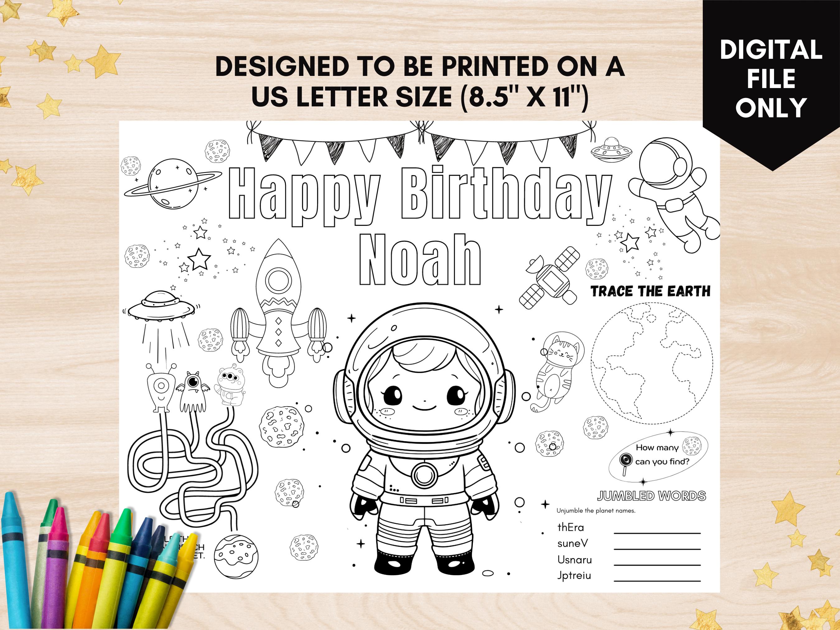 Editable Outer Space Birthday Coloring Page Printable Outer Space Party ...