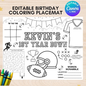 Custom First Year Down Birthday Coloring Page Printable Football ...