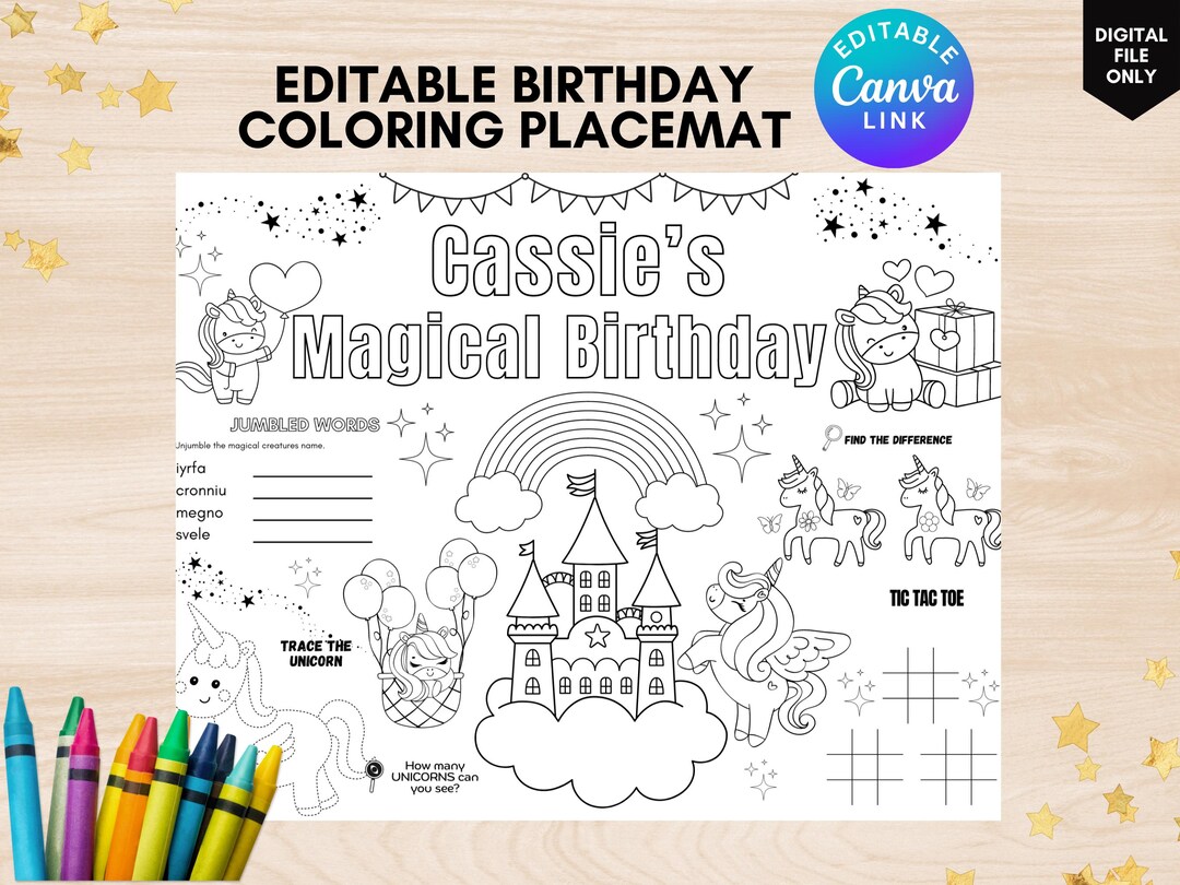 Editable Unicorn Birthday Coloring Page Printable Unicorn Theme Party ...
