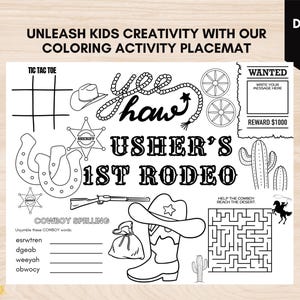 Custom Rodeo Birthday Coloring Page Personalized Editable Cowboy ...