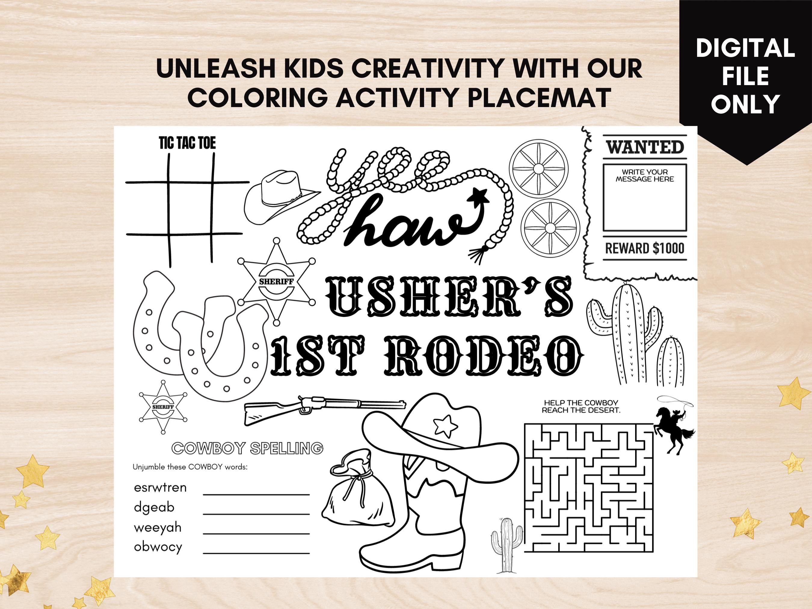 Custom Rodeo Birthday Coloring Page Personalized Editable Cowboy ...