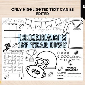 Custom First Year Down Birthday Coloring Page Printable Football ...