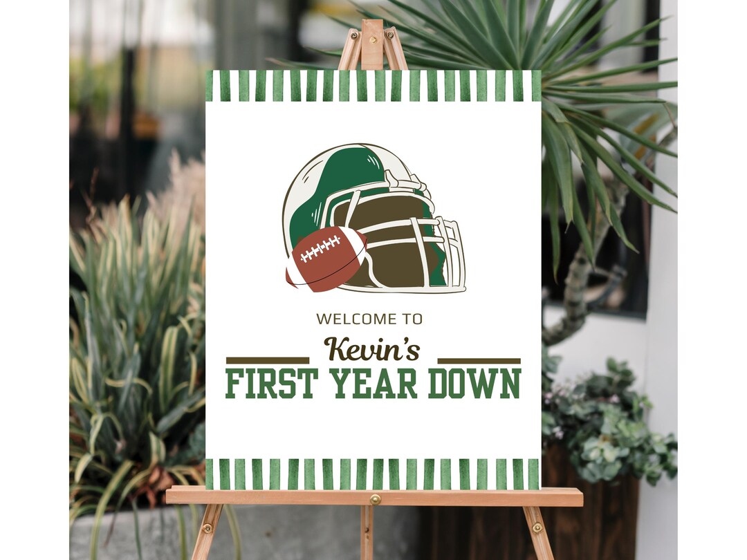 First Year Down Birthday Sign Football 1st Birthday Poster Boy Ball ...