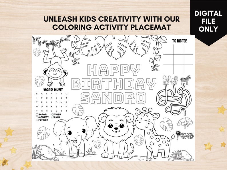 Editable Safari Birthday Coloring Page Printable Jungle Safari Coloring ...