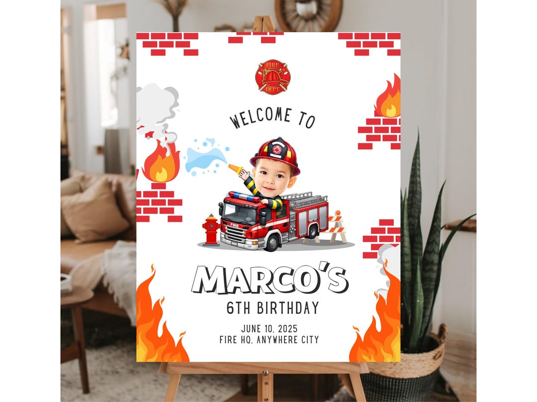 Firetruck Birthday Party Welcome Sign Custom Firefighter Party Poster ...