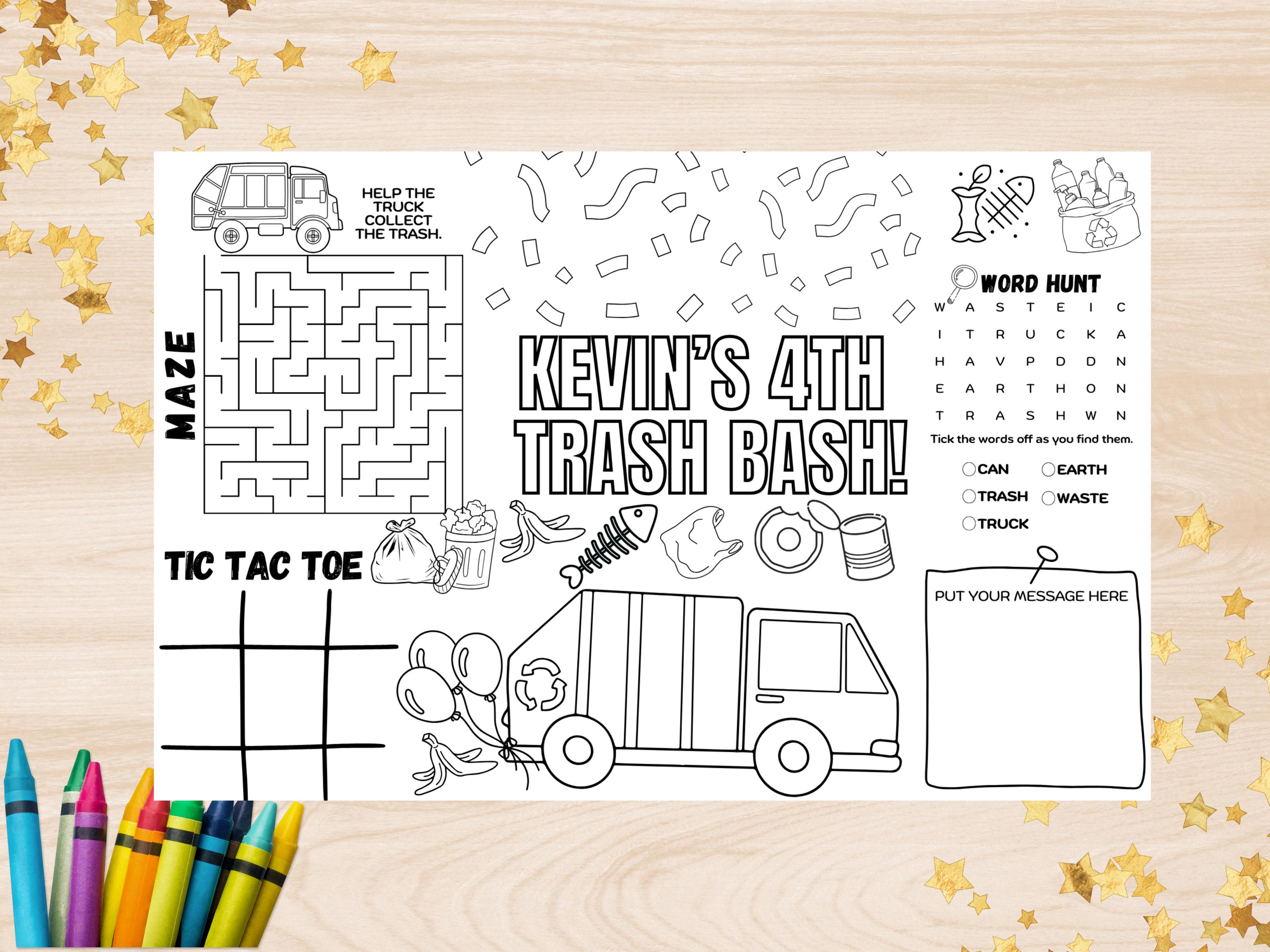 Custom Trash Truck Birthday Coloring Activity Editable Birthday ...