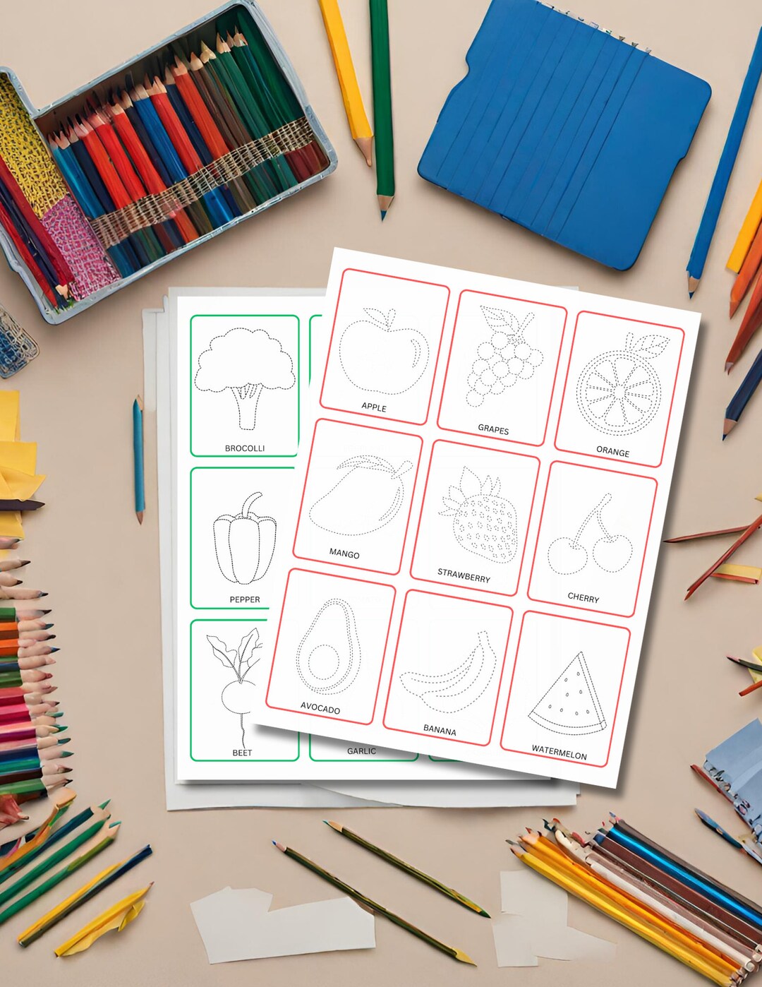 Fruit and Vegetables Flash Card, Matching Flashcard, Preschool ...