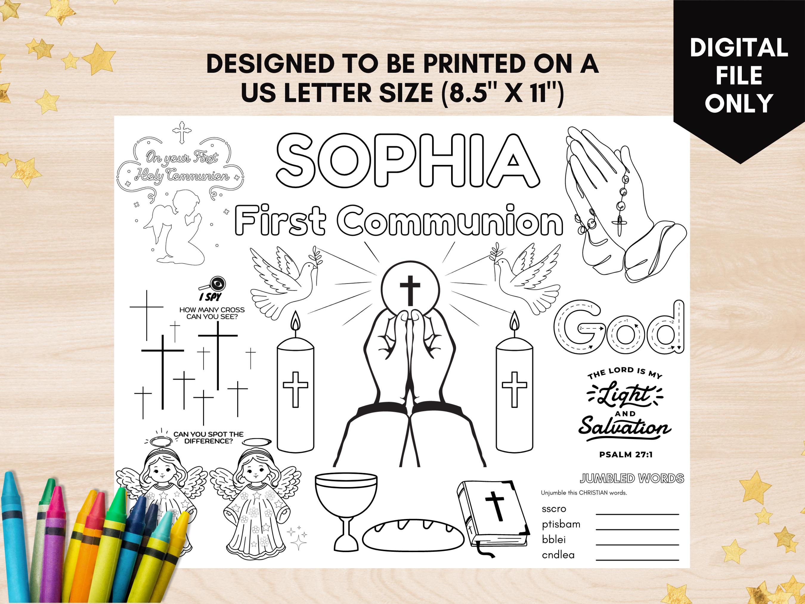 Editable First Communion Activity Coloring Page Personalized Printable ...
