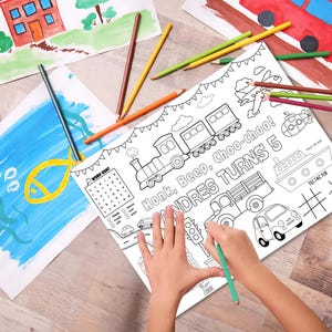 Editable Vehicle Party Coloring Placemat Printable Transportation Party ...
