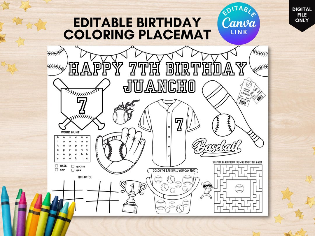 Editable Baseball Colorable Placemat Baseball Coloring Page ...