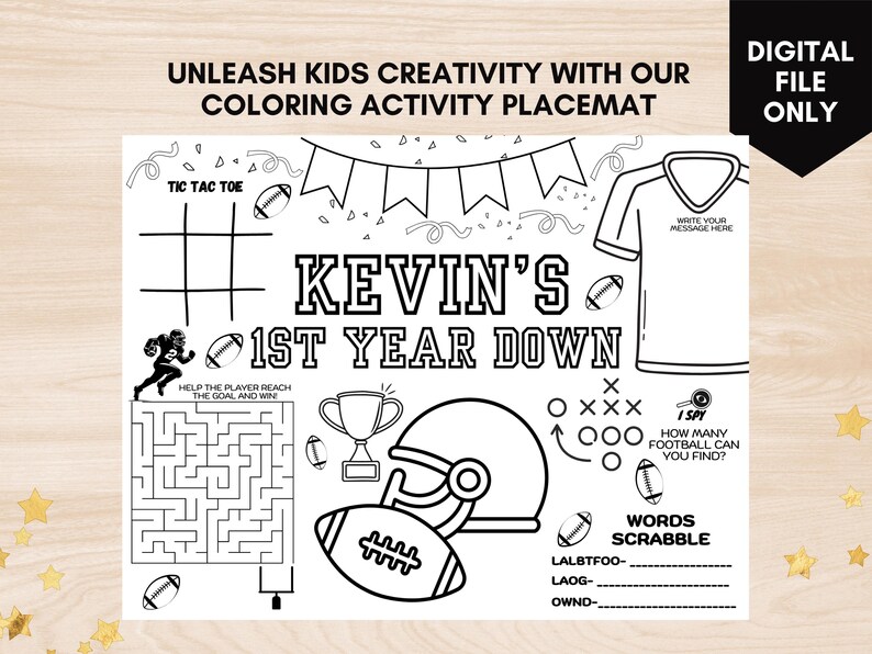 Custom First Year Down Birthday Coloring Page Printable Football ...