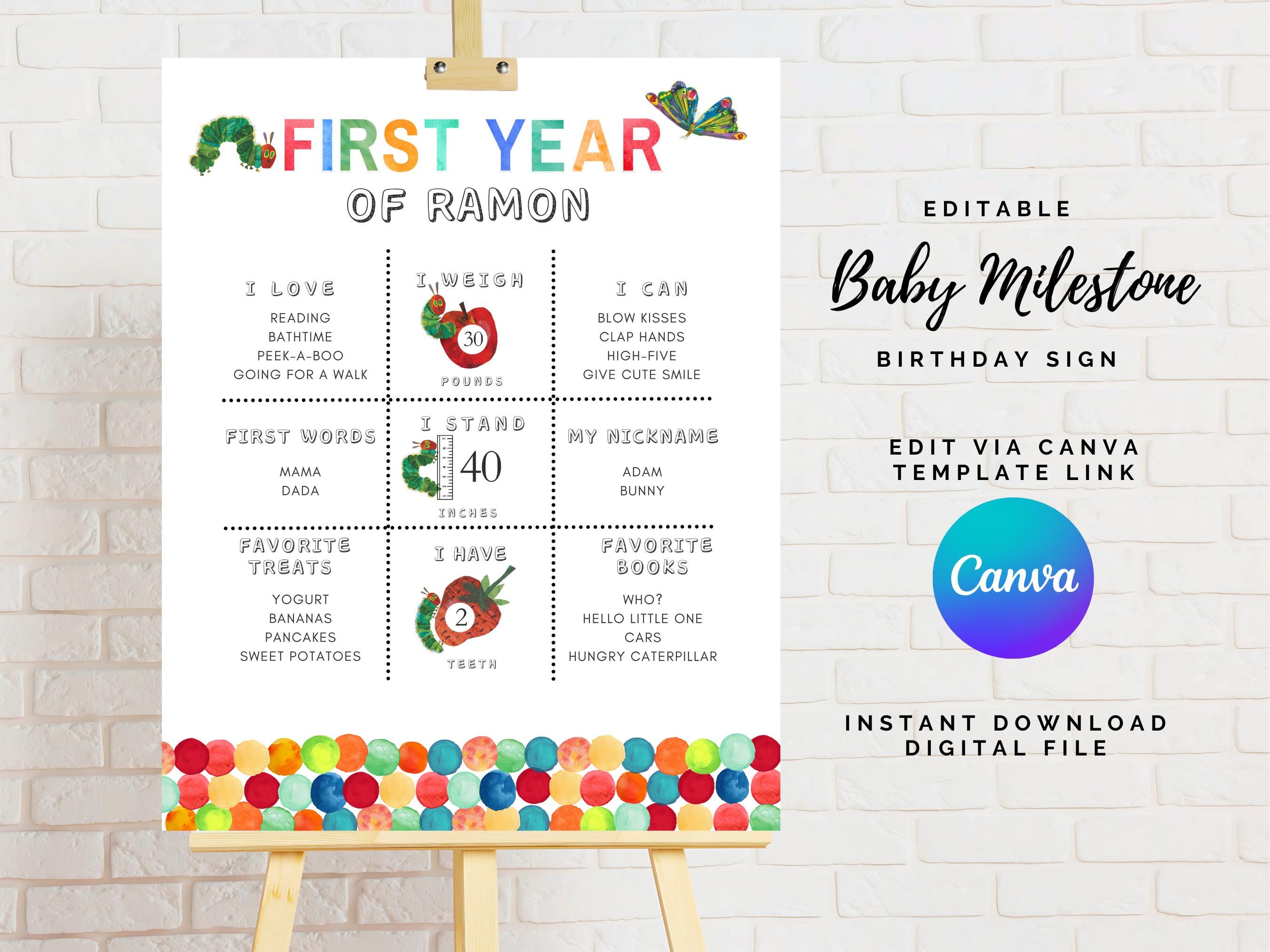 Hungry Caterpillar Milestone Editable Template Caterpillar Birthday ...