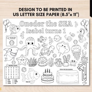 Editable Under the Sea Colorable Placemat Printable Oneder the Sea ...