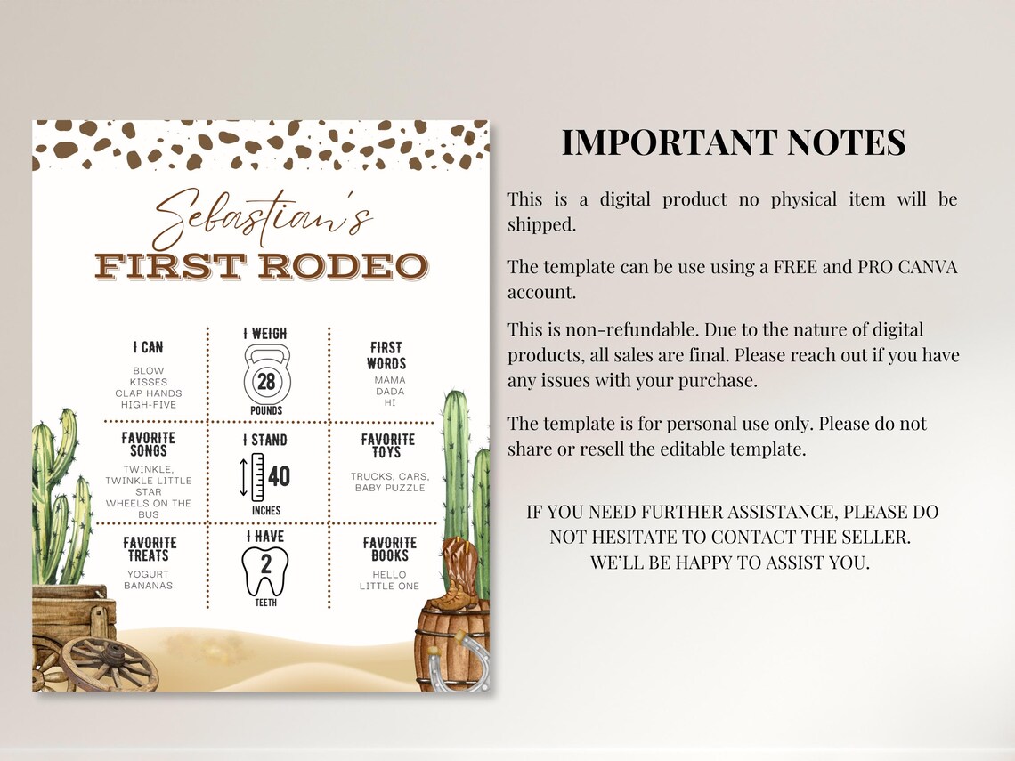 First Rodeo Milestone Poster Editable Template Cowboy Birthday Party ...