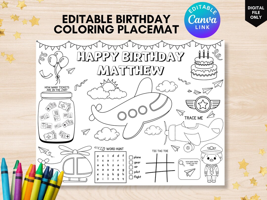 Editable Airplane Birthday Coloring Page Printable Time Flies Airplane ...