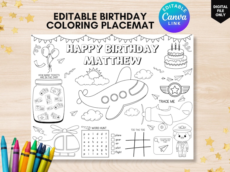 Editable Airplane Birthday Coloring Page Printable Time Flies Airplane ...