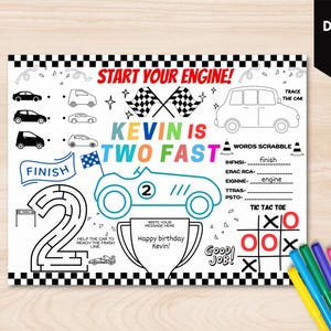 Custom Two Fast Birthday Coloring Page Printable Race Car Coloring ...