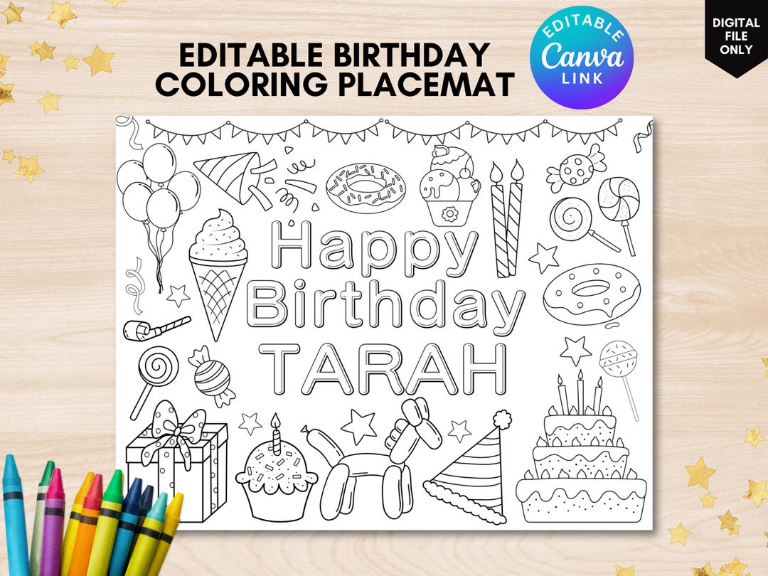 Editable Colorable Placemat Personalized Birthday Coloring Placemat ...