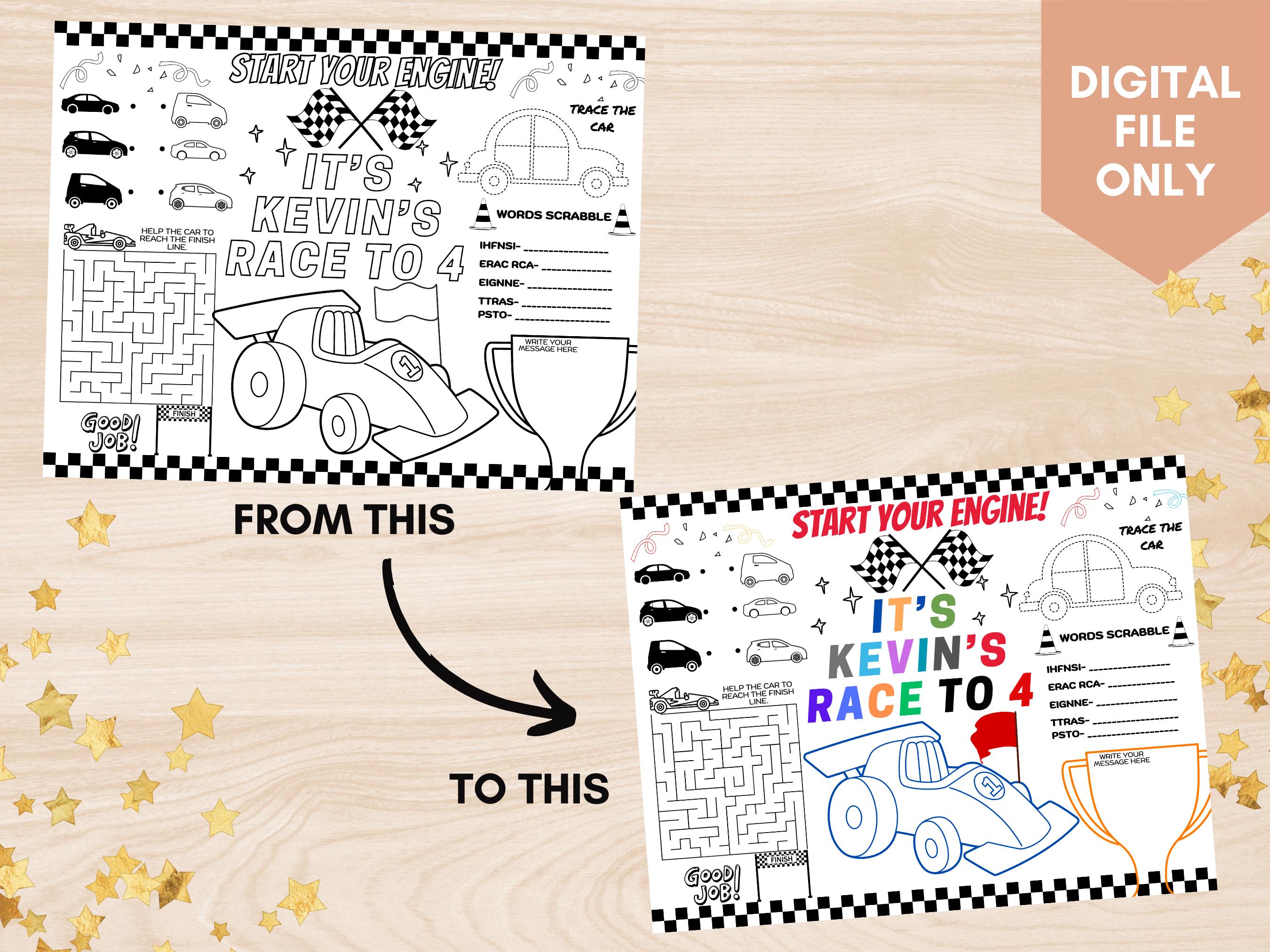 Custom Racing Birthday Coloring Page Printable Car Birthday Coloring ...