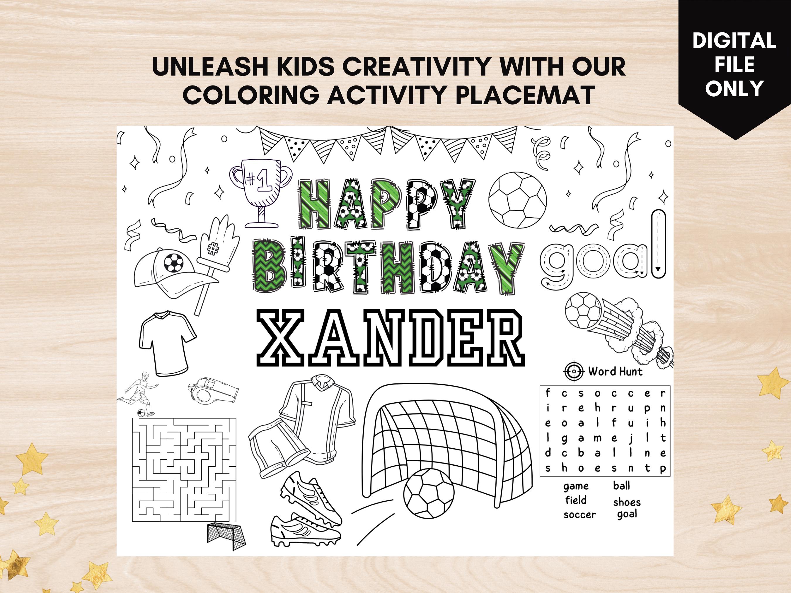 Editable Soccer Birthday Coloring Placemat Soccer Coloring Page Custom ...