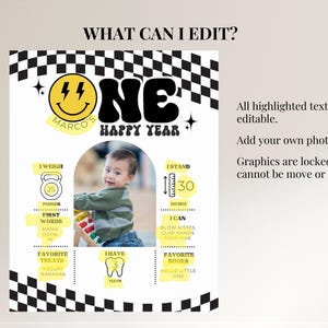 One Happy Dude 1st Birthday Milestone Poster Editable Template ...